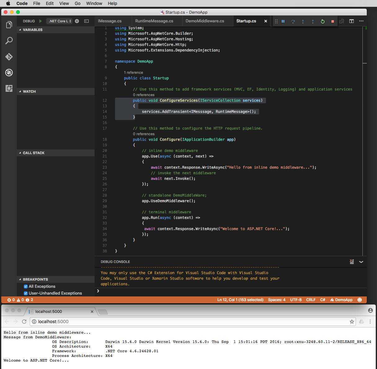 Create Request Pipeline Using Aspnet Core Custom Middleware Buildrun On Mac Windows