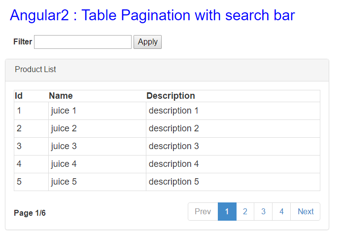 Table Pagination With Search Bar In Angular2 Codeproject