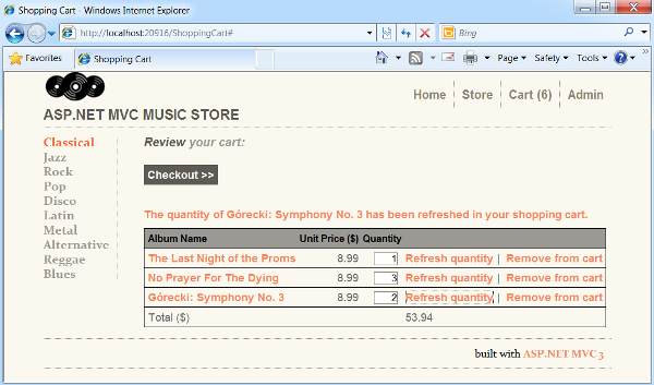 Adding Quantity Update Feature To Shopping Cart For Aspnet Mvc Music Store 30 Codeproject