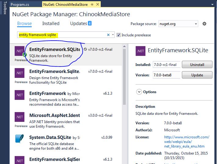 Sqlite Crud Operation Using Entity Framework 7 Codeproject