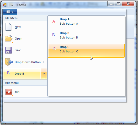 Windows Ribbon For Winforms Part 5 Application Menu With Splitbutton And Dropbutton Codeproject 9251