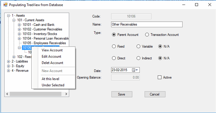 Populating Treeview Up To N Levels In C From Database With Auto Code Generation For New Item At
